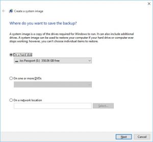 Create a System Image Backup in Windows 10